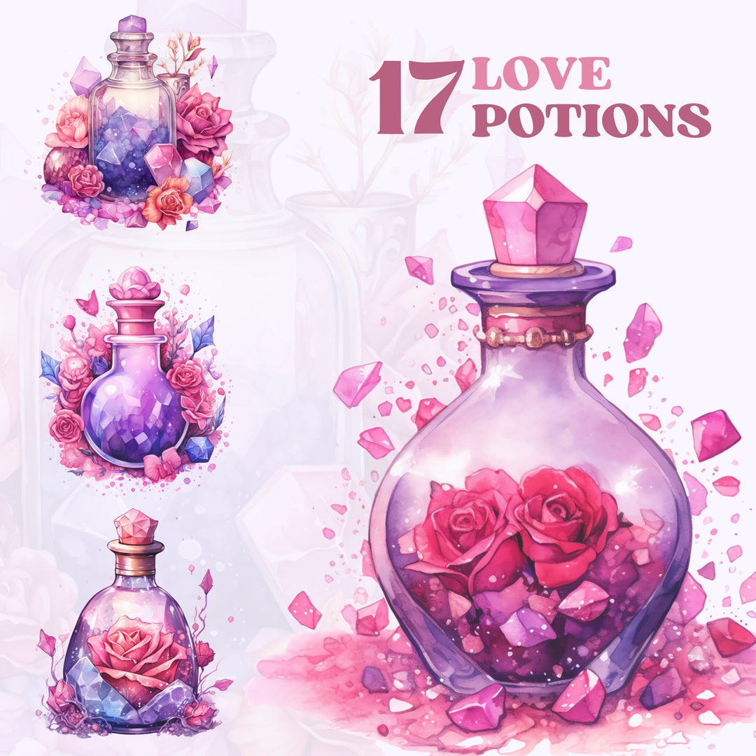 Watercolor Witches Love Potions Clipart Bundle, Mystical Clipart ...