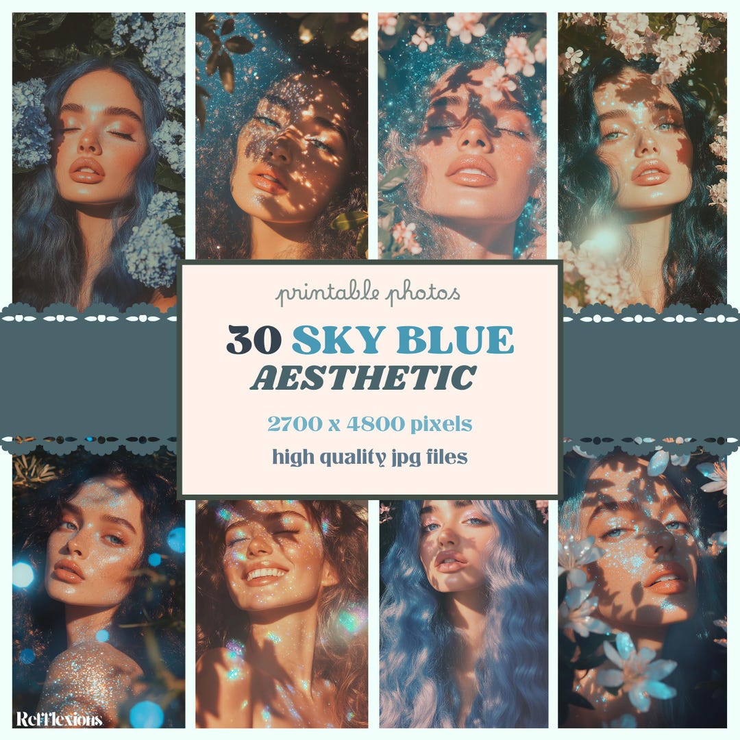 Sky Blue Aesthetic Digital Collage Kit VSCO Girl Wall Art Prints Trendy ...