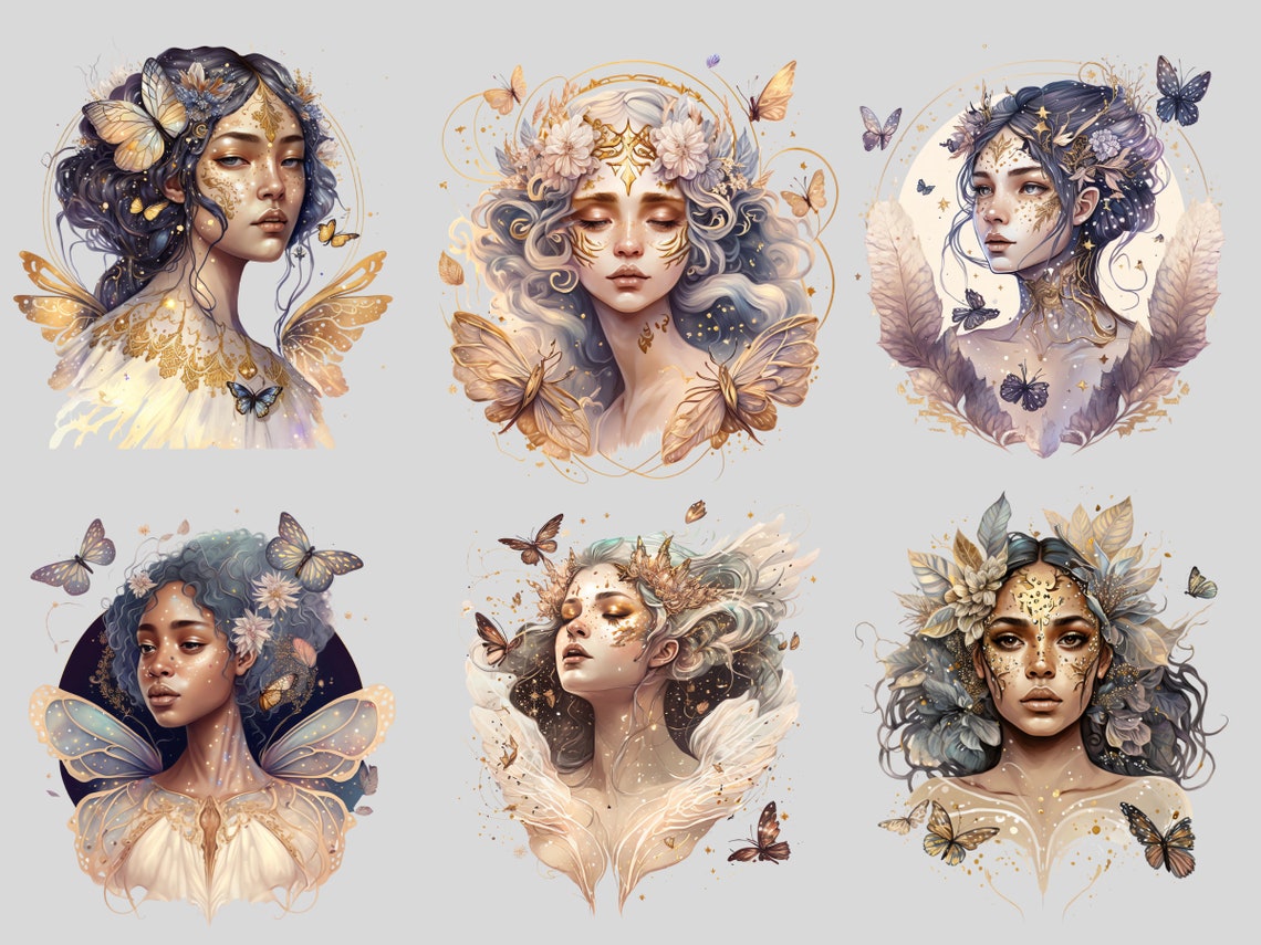 Watercolor Moth Goddess Clipart Bundle, Fantasy Clipart, Mystical ...