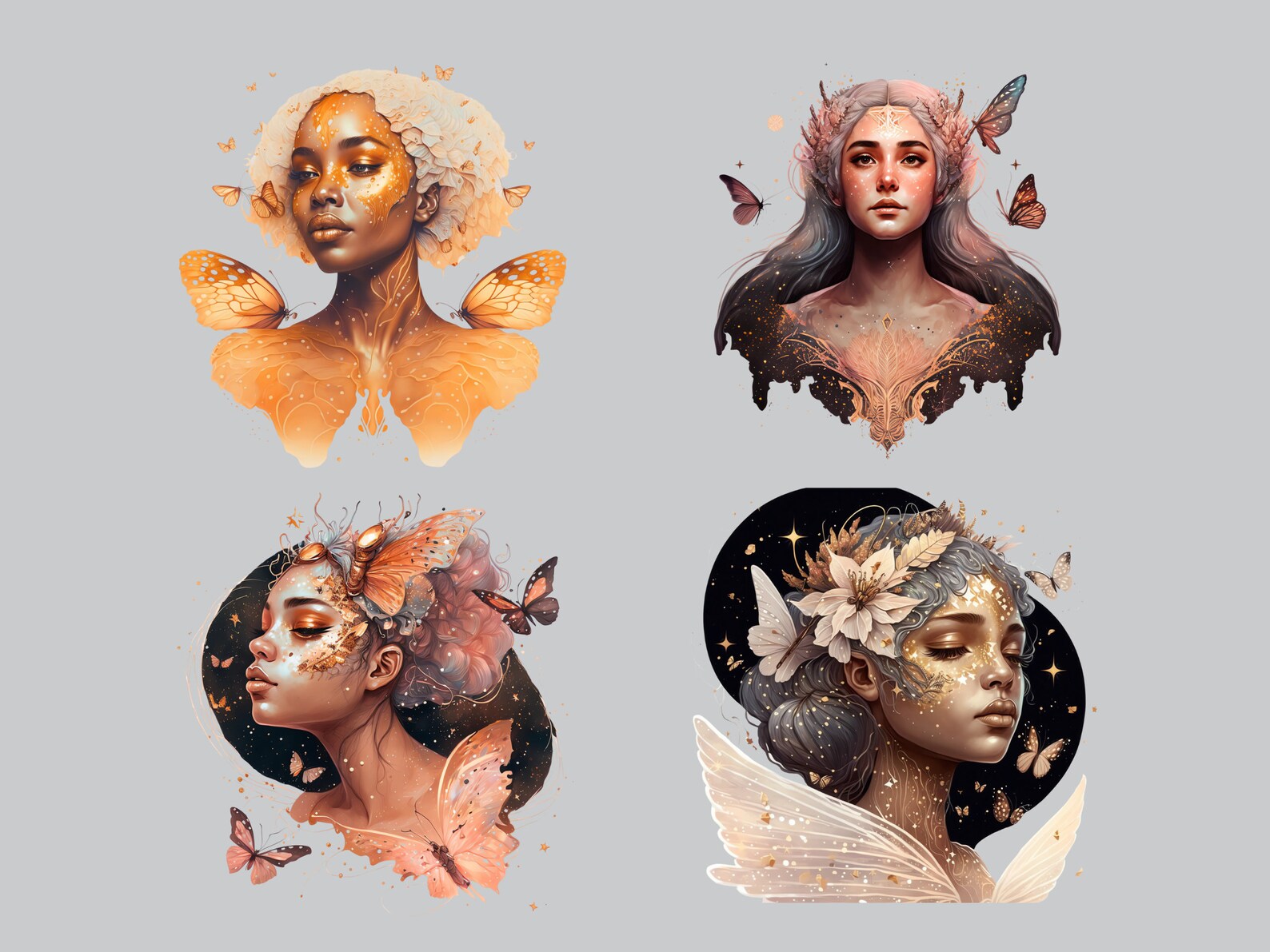 Watercolor Moth Goddess Clipart Bundle, Fantasy Clipart, Mystical ...