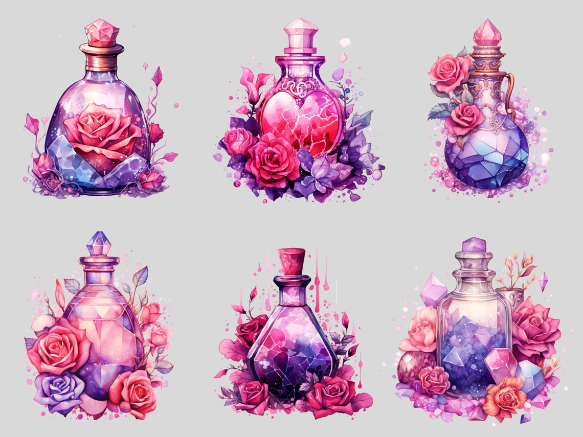 Watercolor Witches Love Potions Clipart Bundle, Mystical Clipart ...