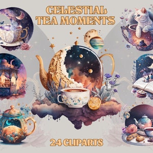 Watercolor Celestial Tea Moments Clipart Bundle Fantasy - Etsy