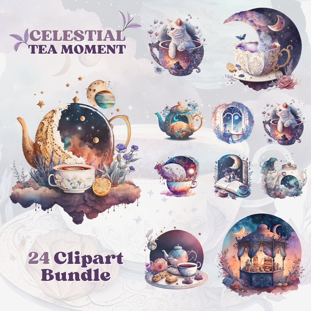 Watercolor Celestial Tea Moments Clipart Bundle, Fantasy Clipart ...