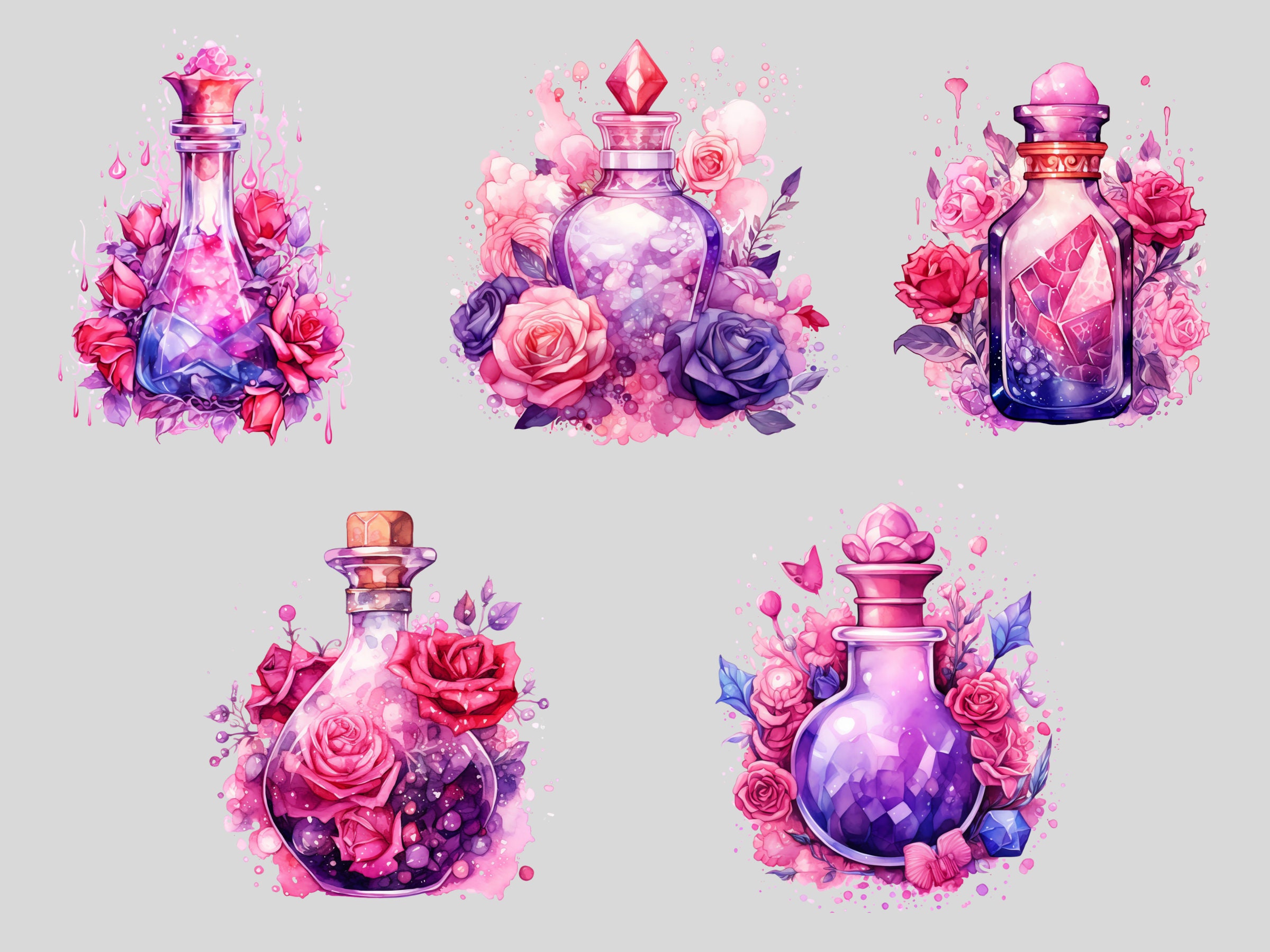 Watercolor Witches Love Potions Clipart Bundle, Mystical Clipart ...