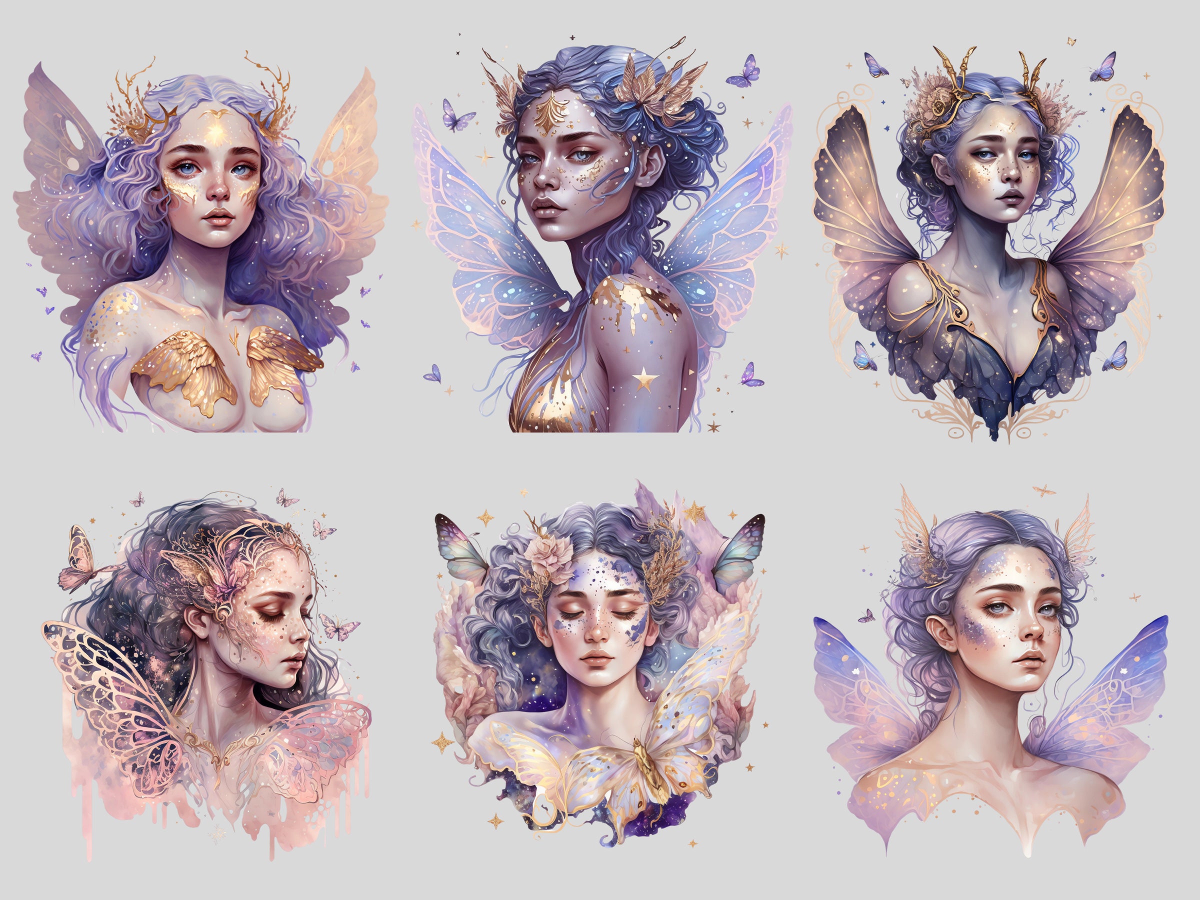 Watercolor Moth Goddess Clipart Bundle, Fantasy Clipart, Mystical ...