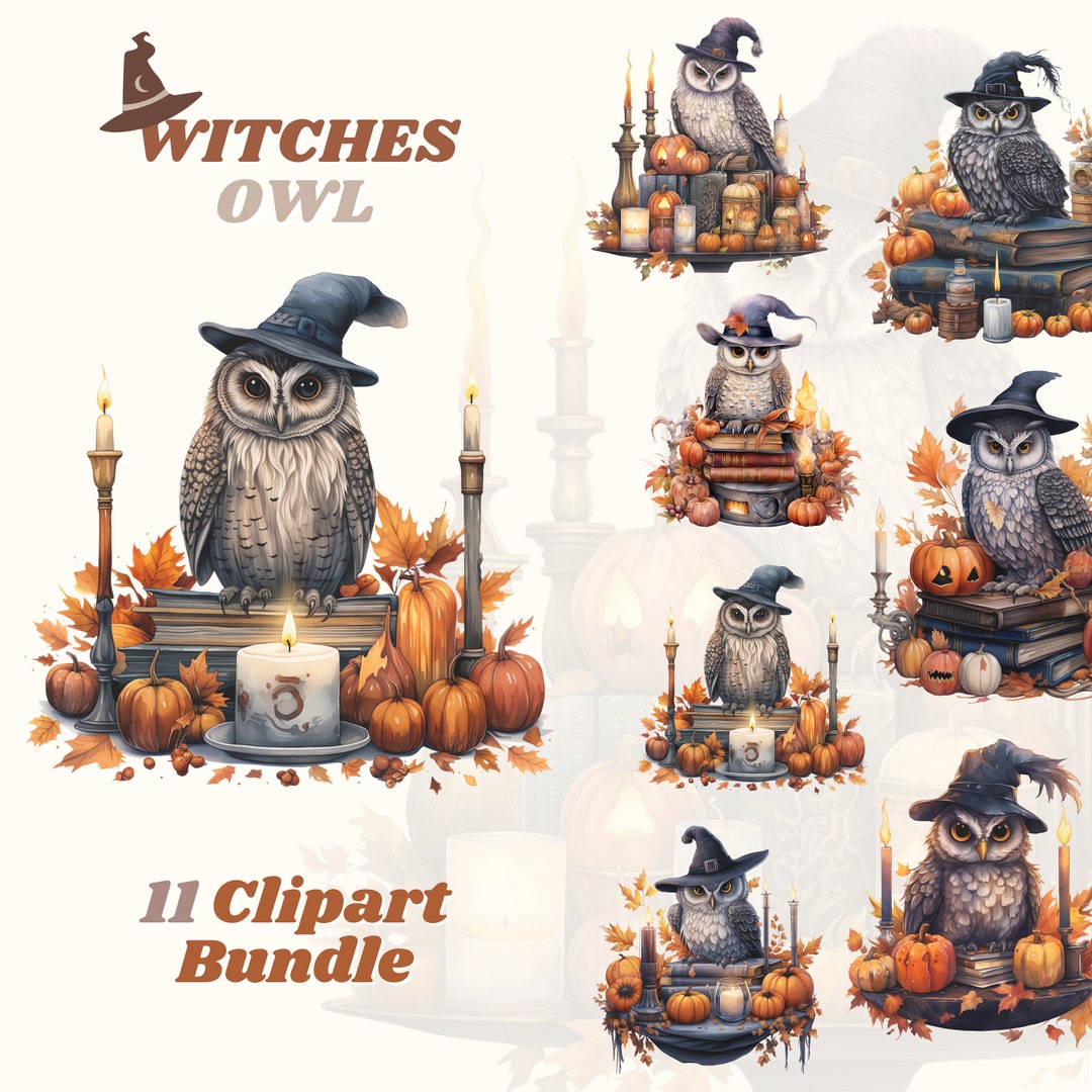 Watercolor Witches Owl Clipart Bundle, Mystical Owl, Owl Clipart ...