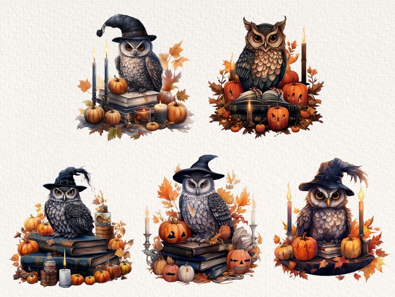 Watercolor Witches Owl Clipart Bundle, Mystical Owl, Owl Clipart ...