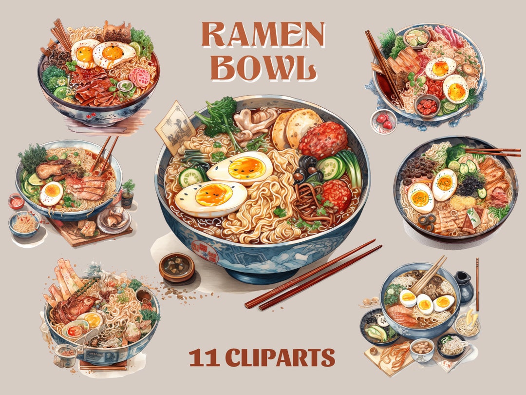 Watercolor Ramen Bowl Clipart Bundle, Japanese Delicacy, Noodle Clipart ...
