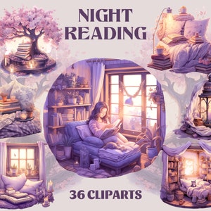 Watercolor Cozy Night Reading Clipart Bundle Cozy Clipart - Etsy