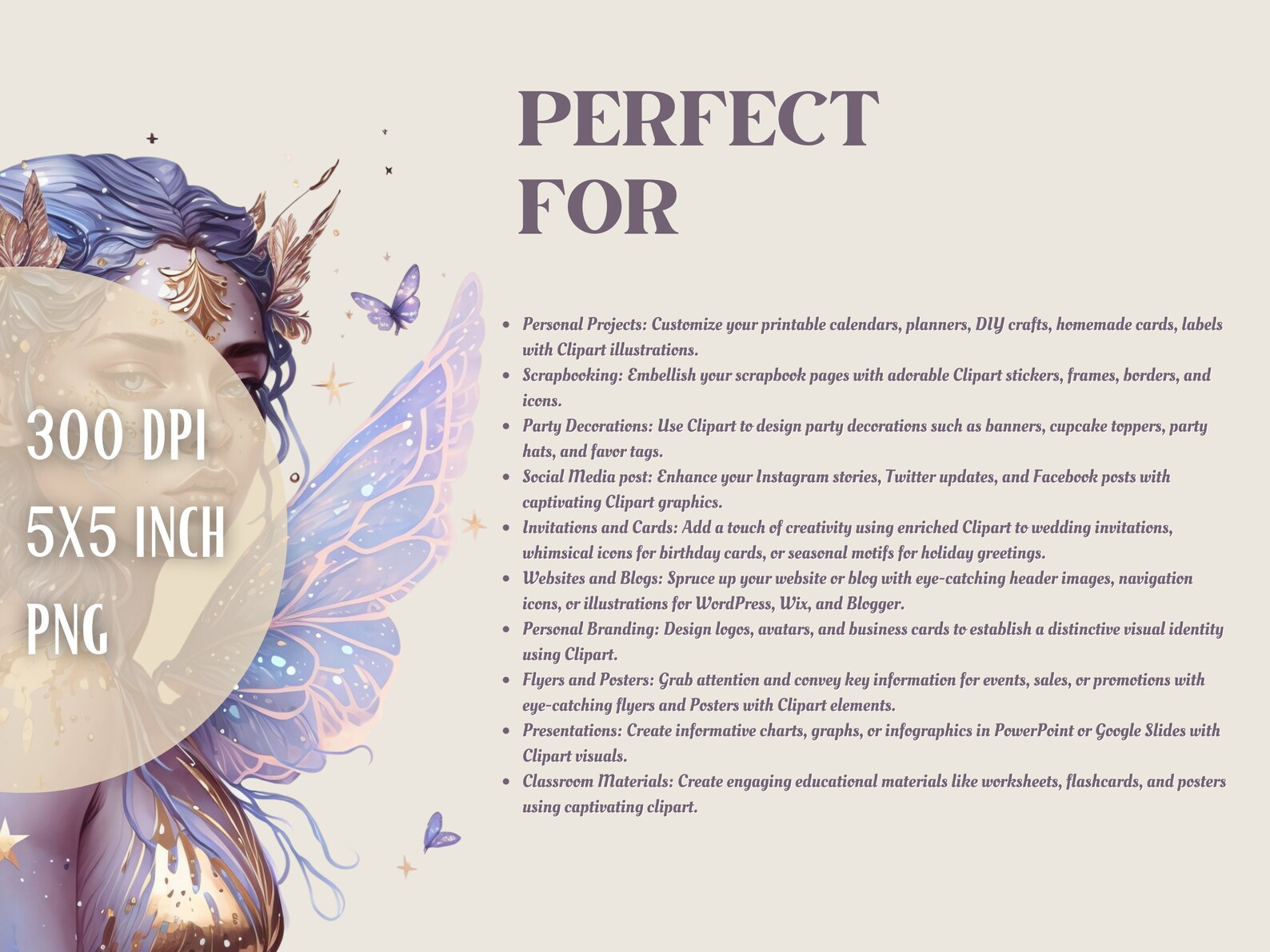 Watercolor Moth Goddess Clipart Bundle, Fantasy Clipart, Mystical ...