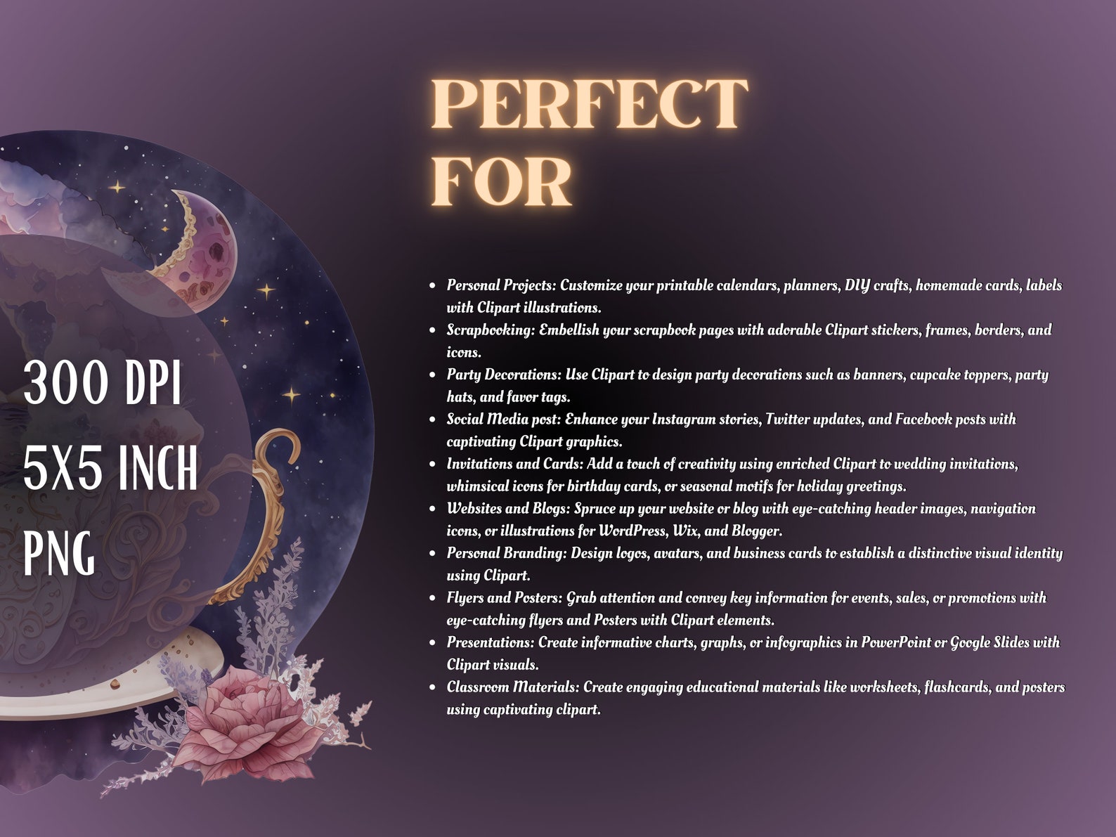 Watercolor Celestial Tea Moments Clipart Bundle, Fantasy Clipart ...