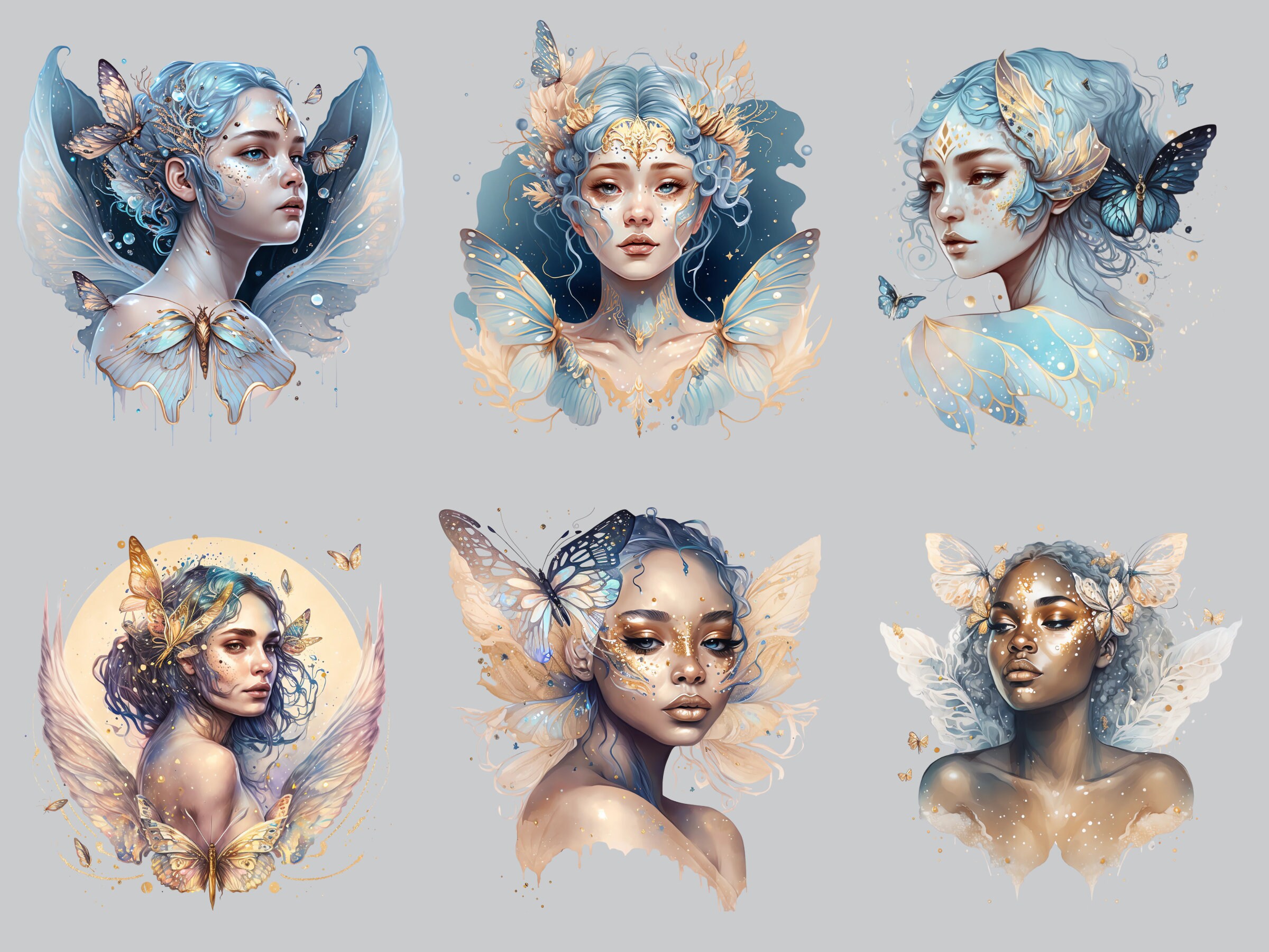 Watercolor Moth Goddess Clipart Bundle, Fantasy Clipart, Mystical ...