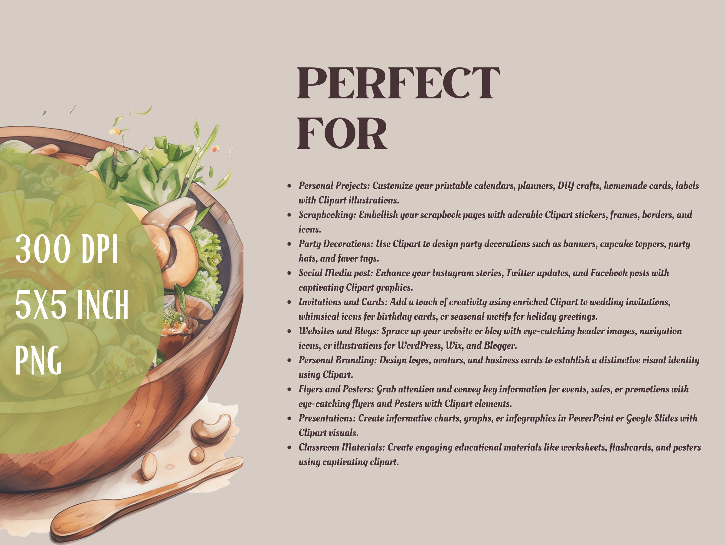 Watercolor Salad Bowl Clipart Bundle, Healthy Diet Clipart, Healthy ...