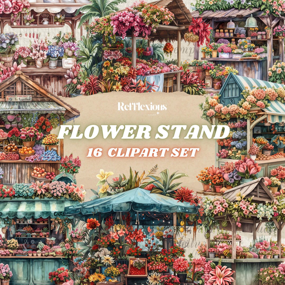 Flower Stand Clipart, Vintage Botanical Illustration, Watercolor Market ...