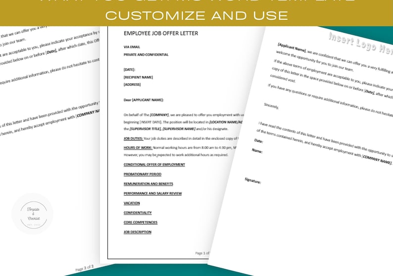 Editable Employment Offer Letter Template: HR Agreement (google Docs ...