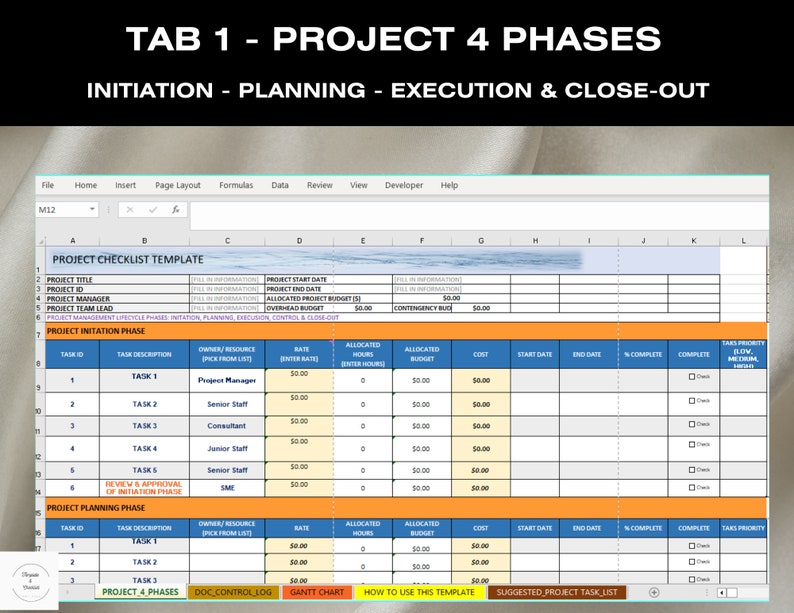 Project Checklist Template Project Phases and Tasks - Etsy
