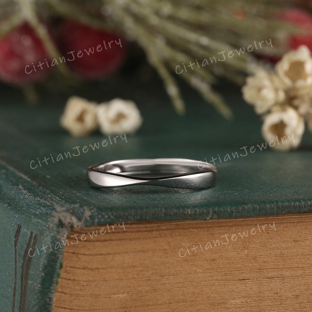 Personalized White Gold Twist Wedding Ring Men's Wedding Band ...