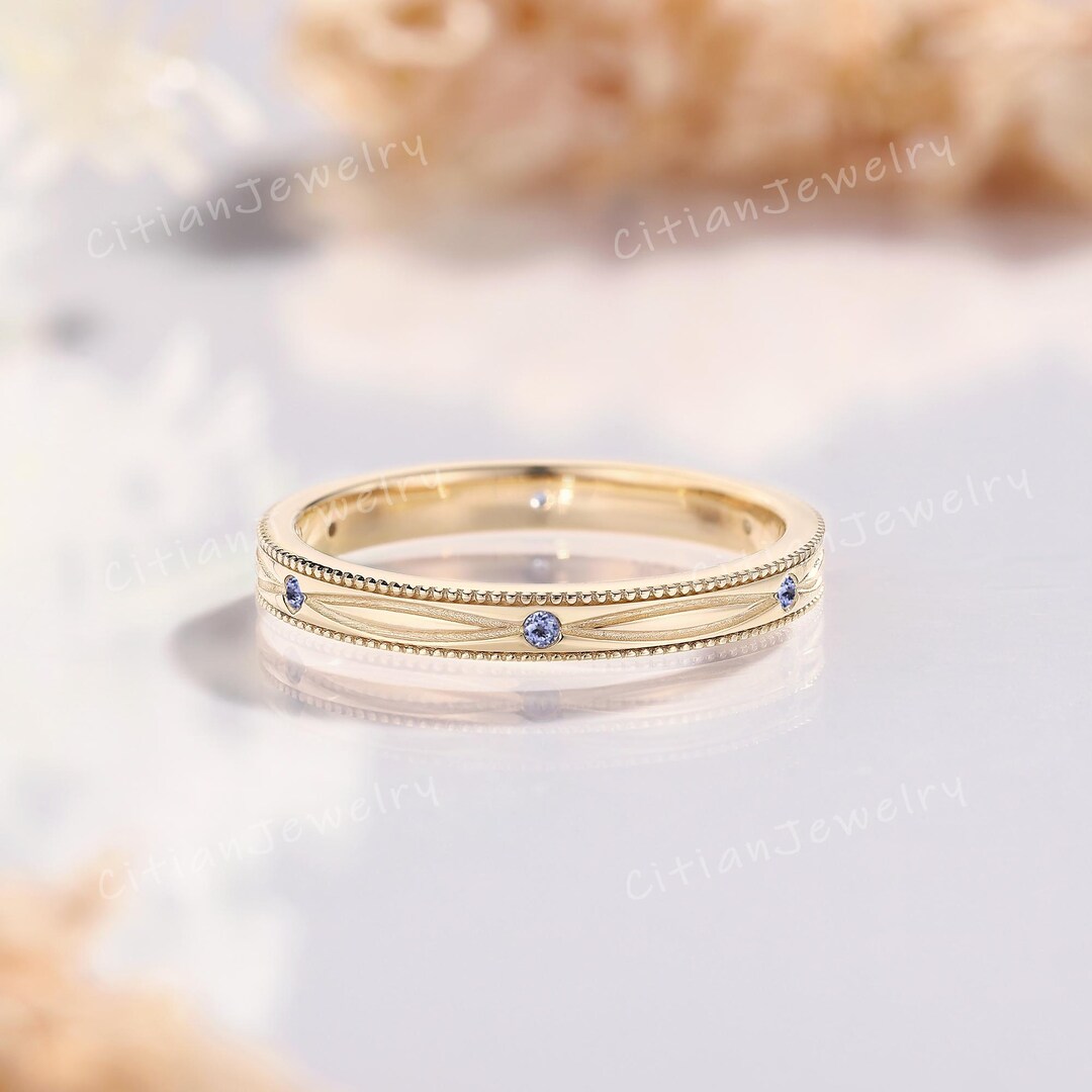Unique Miligram Blue Sapphire Wedding Band Solid Gold Infinity Ring ...