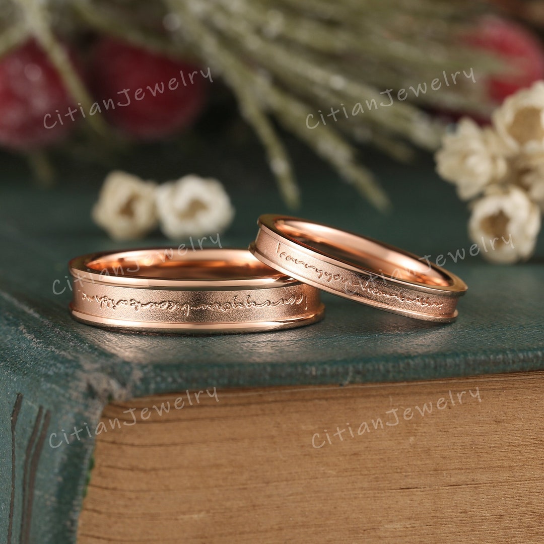 2pcs Couple Rings Set for Men and Women Straight Rose Gold Bridal Set ...