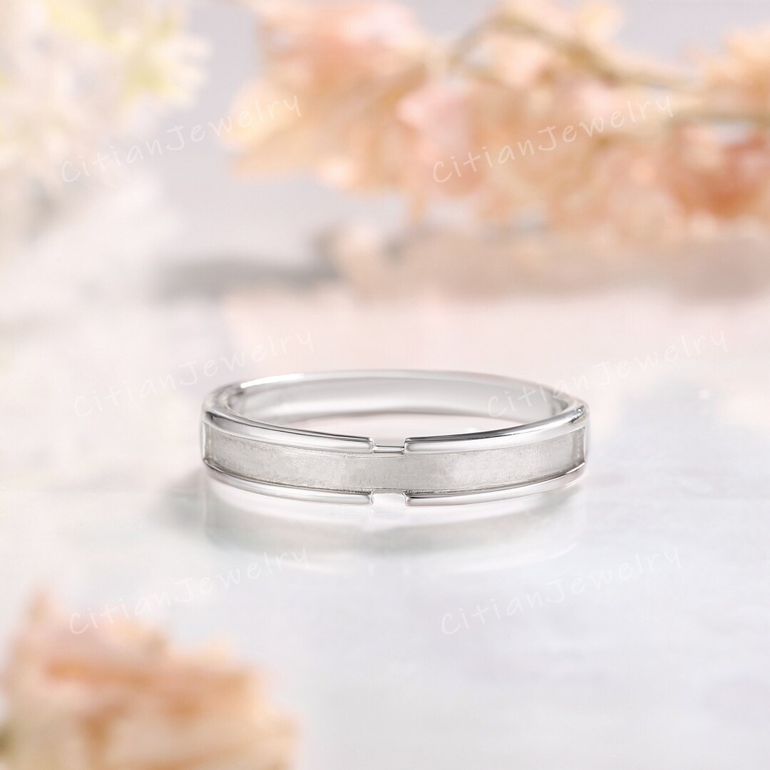 Minimalist Mens Wedding Band White Gold Matching Ring Handmade Ring ...