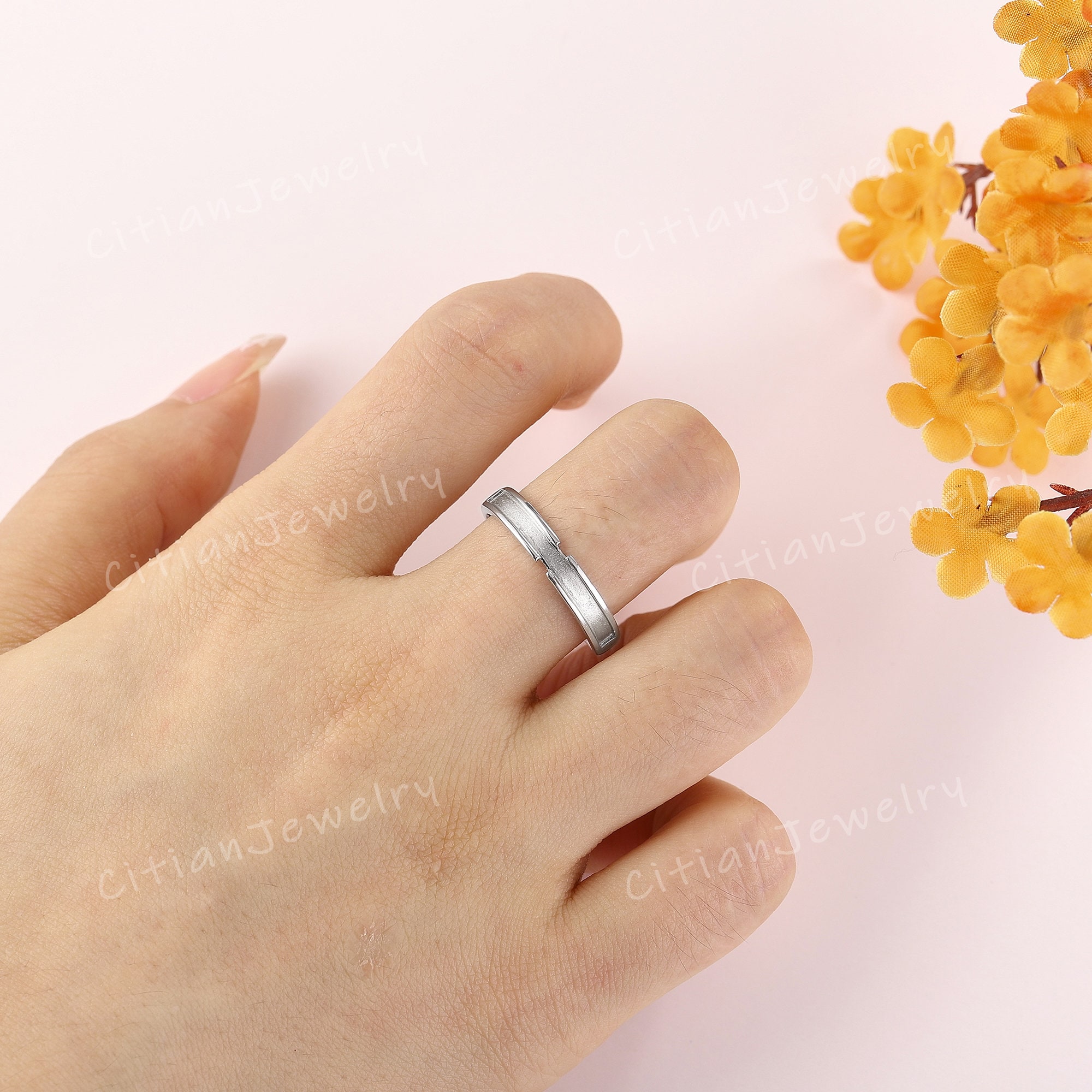 Minimalist Mens Wedding Band White Gold Matching Ring Handmade Ring ...