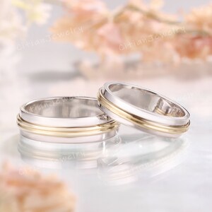 Unique Two Tone Couple Ring Yellow Gold White Gold Knot Ring Wedding ...