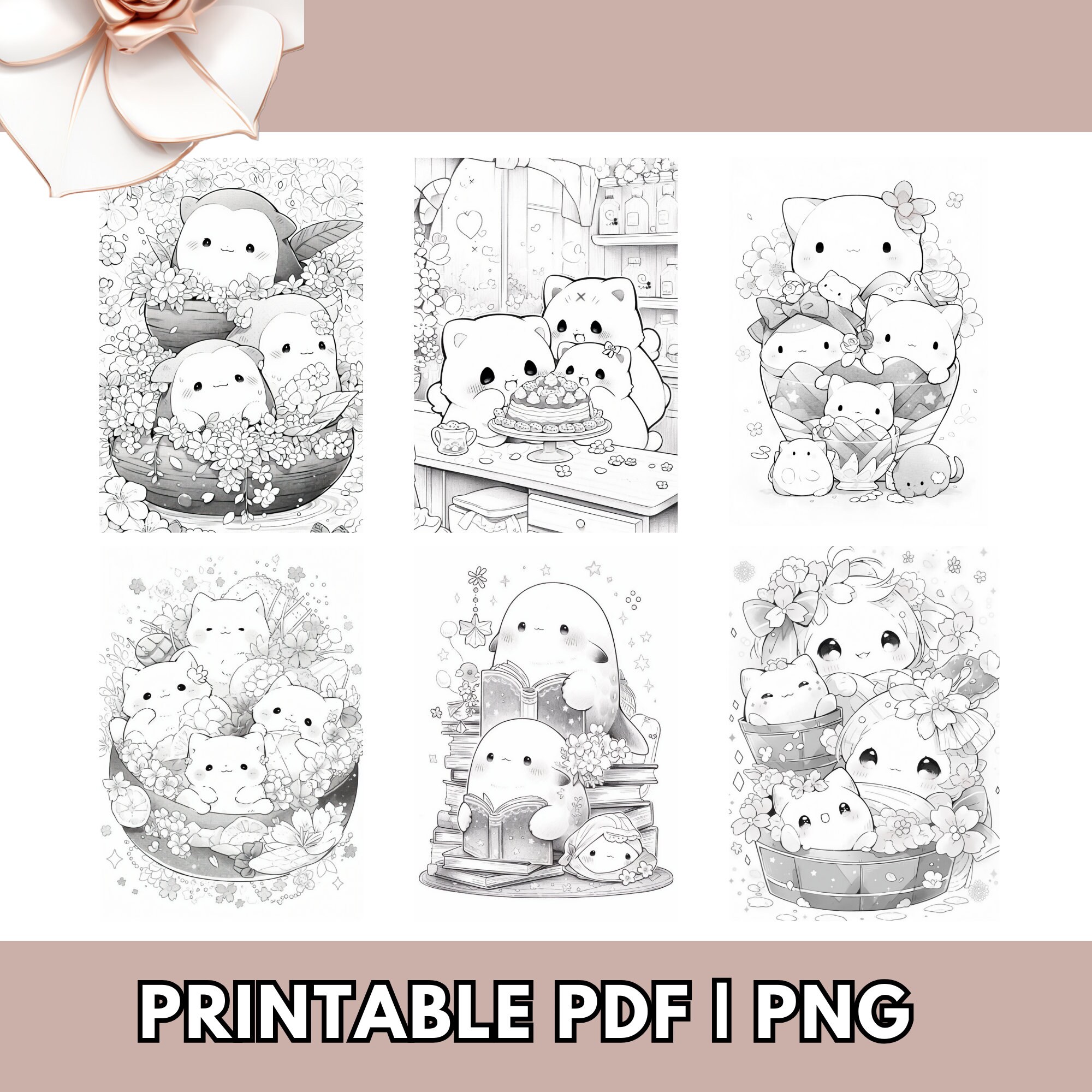 Cute Kawaii Coloring Pages Realistic Grayscale Colouring Book - Etsy