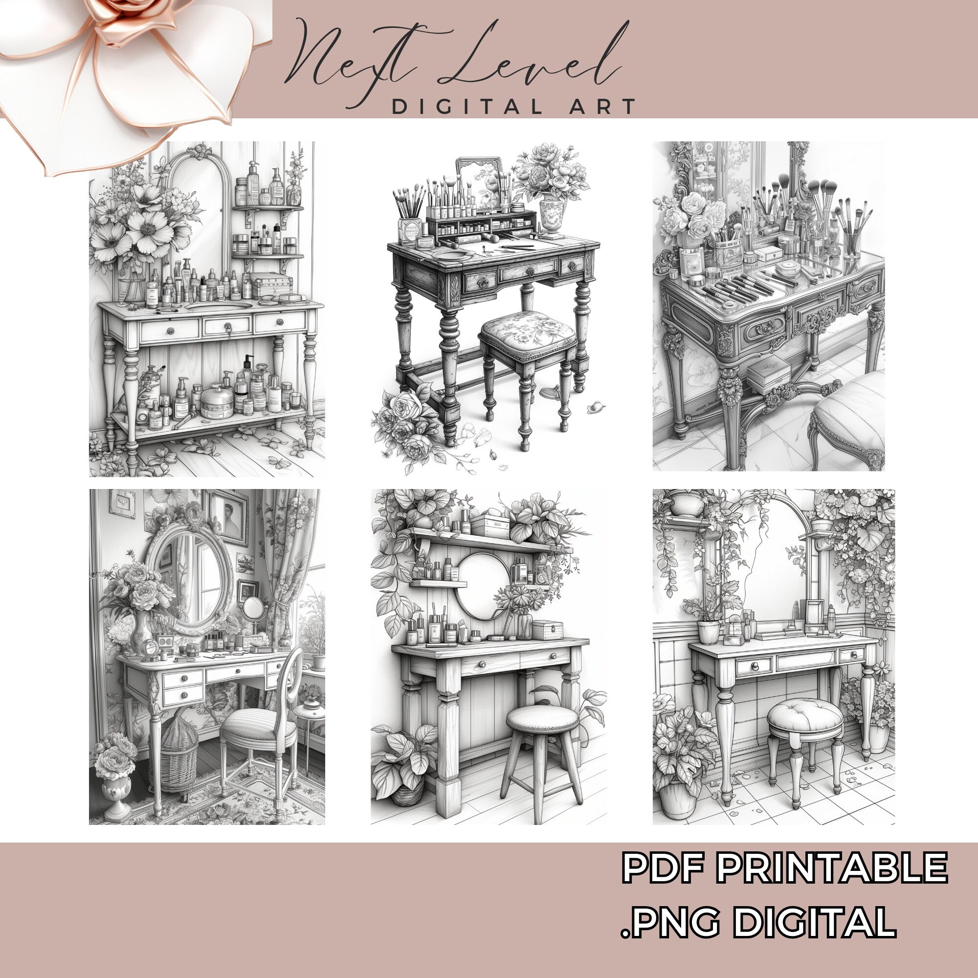 Interior Coloring Makeup Vanity Realistic Grayscale Coloring Pages ...
