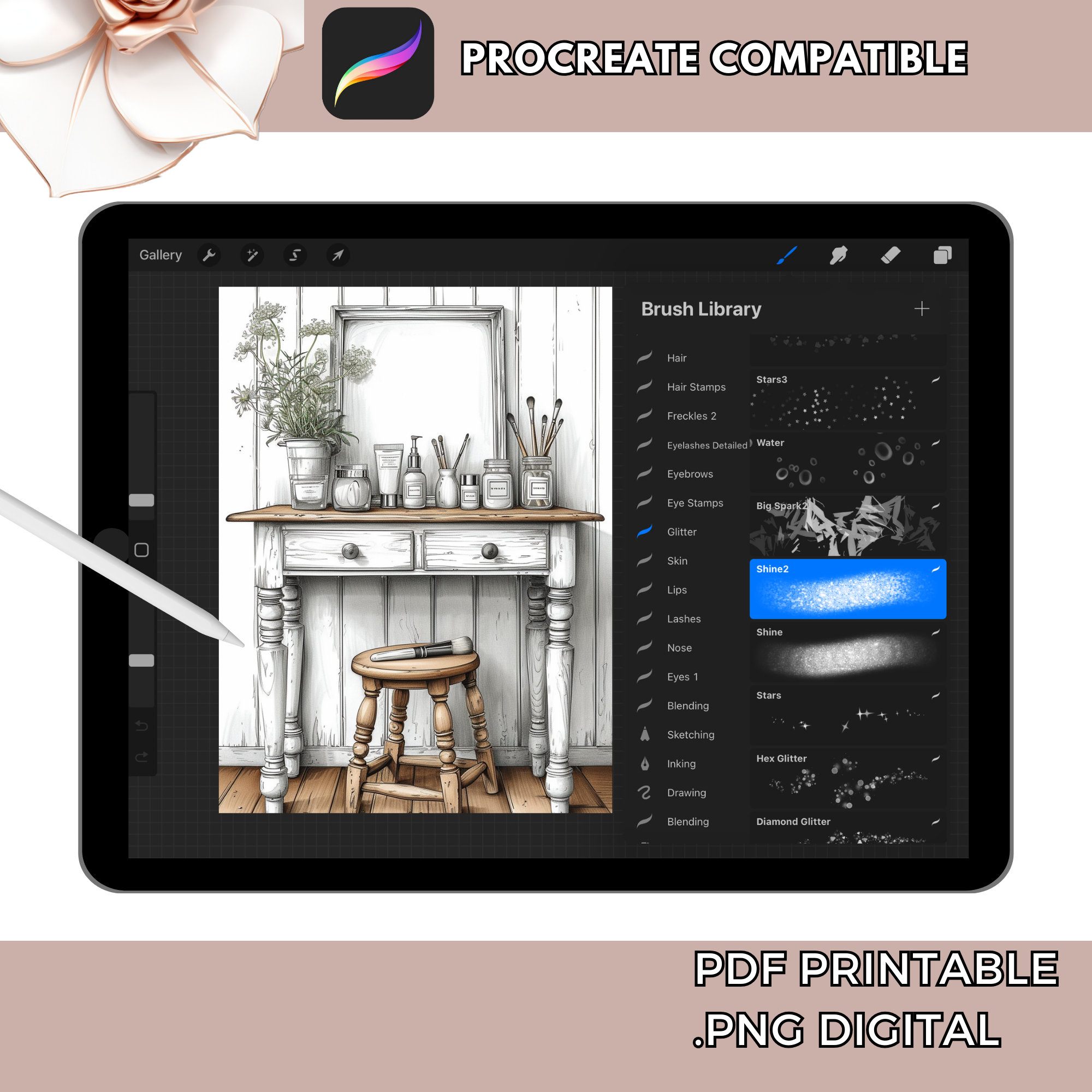 Interior Coloring Makeup Vanity Realistic Grayscale Coloring Pages ...