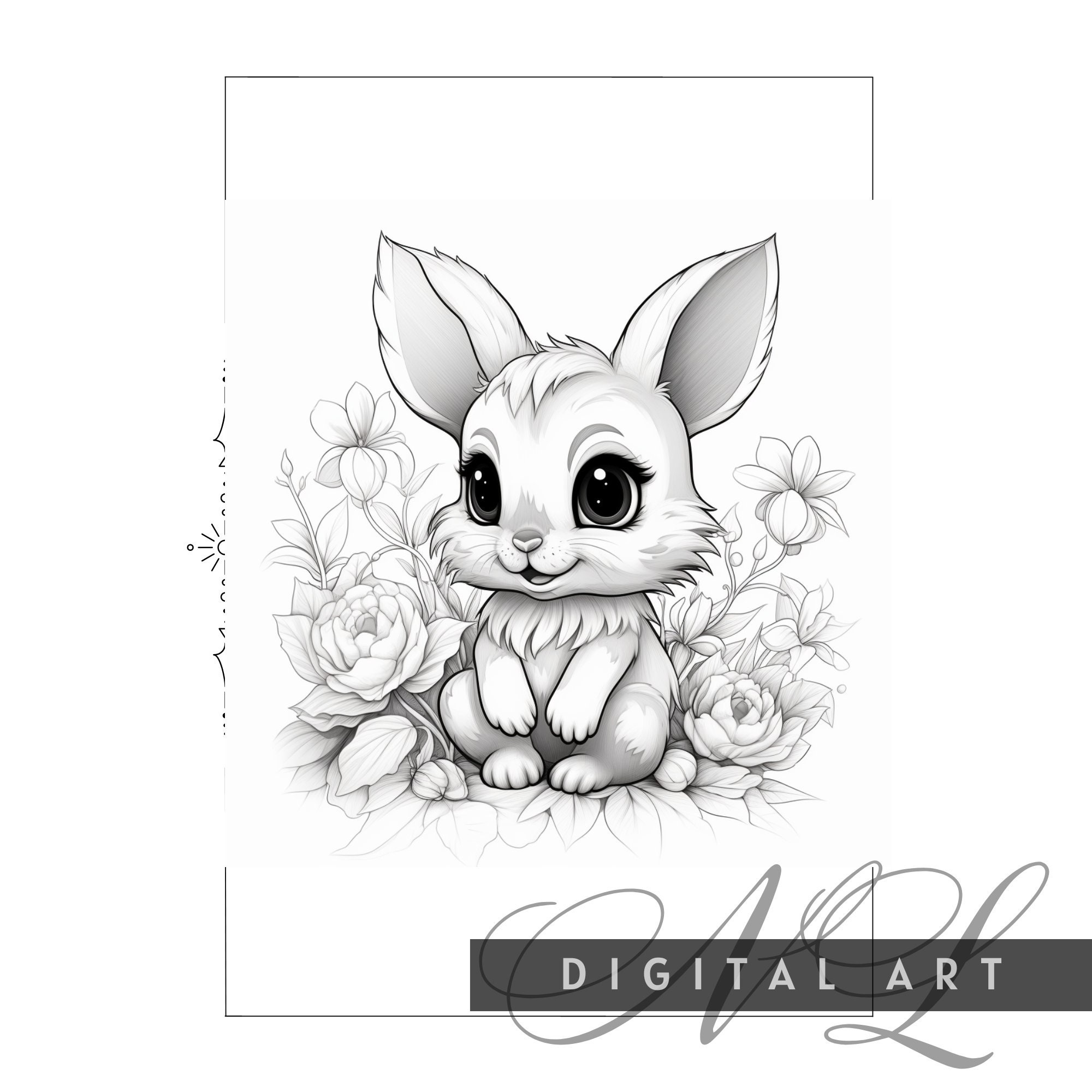 Grayscale Coloring Pages, Cute Baby Woodland Animals Printable Art ...
