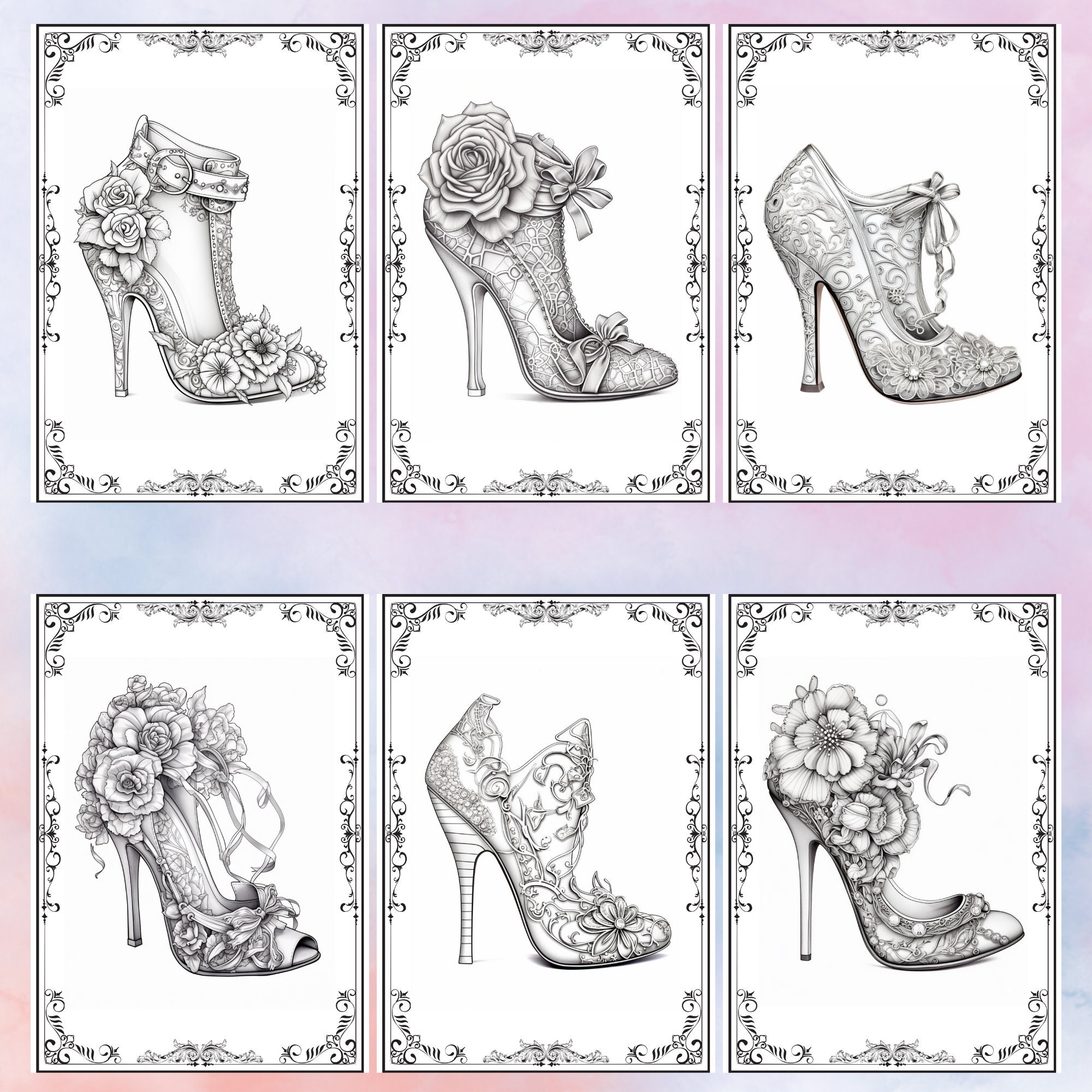 Beautiful Grayscale Coloring Pages, Boujee Chic Fairies Shoes Coloring ...