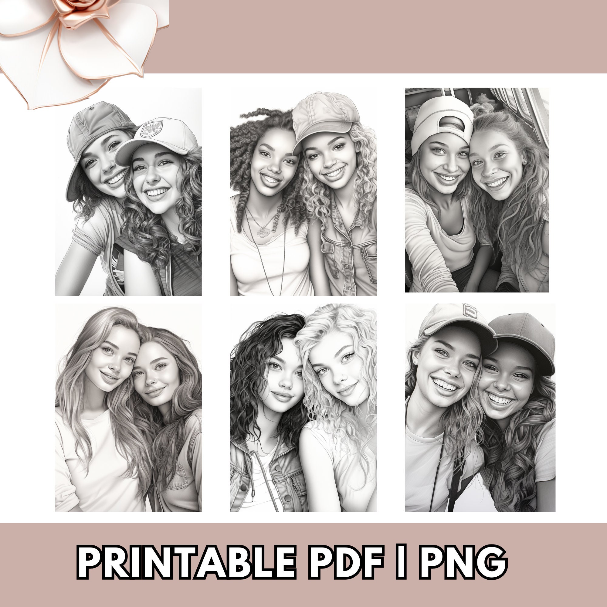 Best Friends Adult Coloring Book Pages in Beautiful Realistic - Etsy