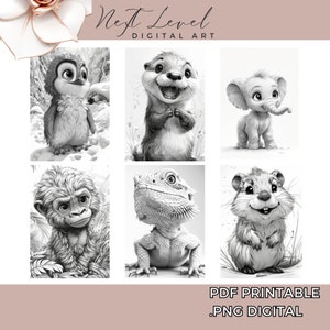 Cute Coloring Book, Baby Animals Printable Coloring Sheets, Grayscale ...