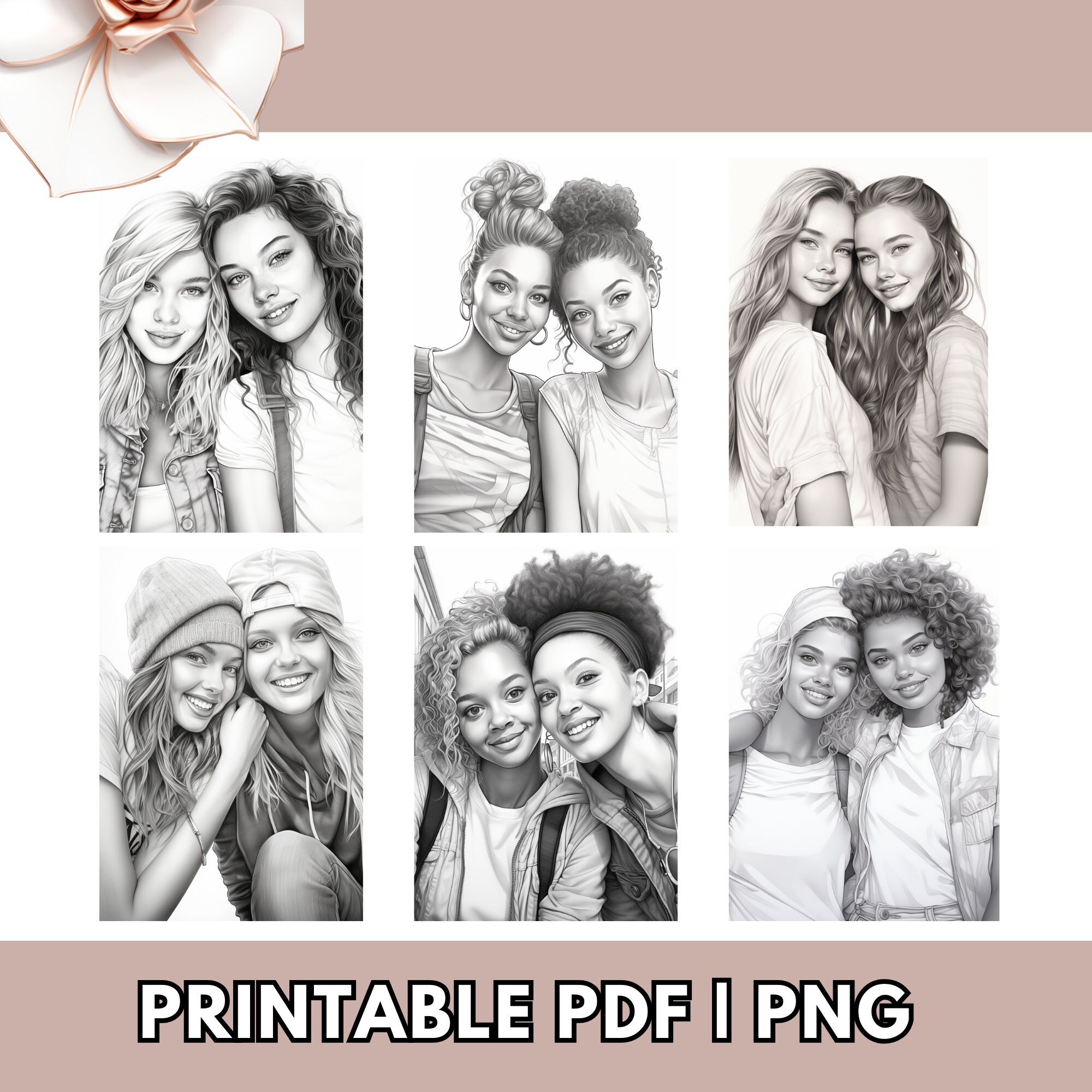 Best Friends Adult Coloring Book Pages in Beautiful Realistic - Etsy