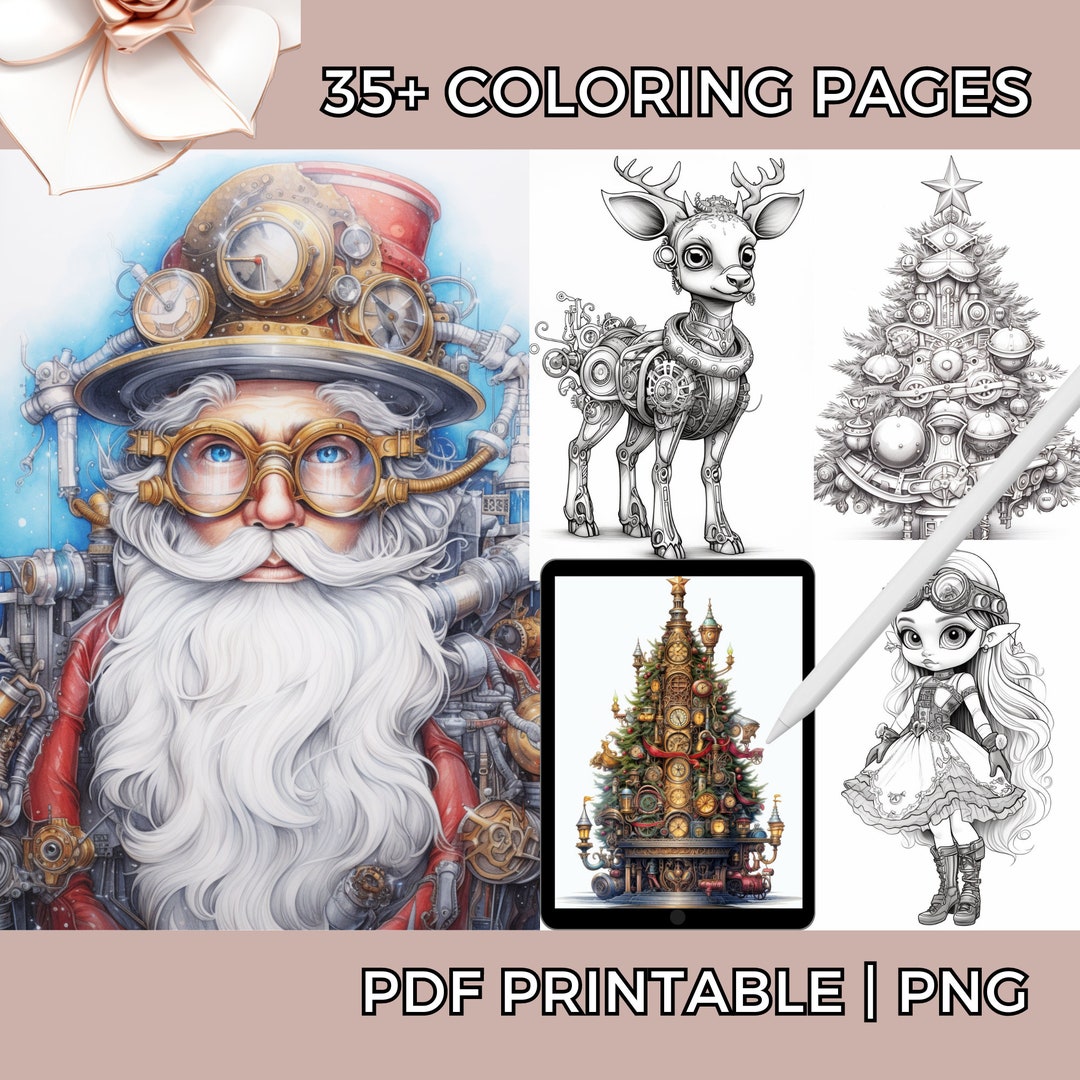Procreate Coloring 35+ Enchanted Steampunk Christmas Adult Coloring ...
