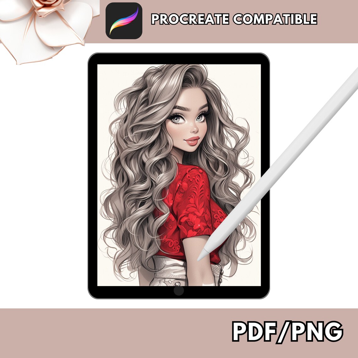 Women Coloring Procreate Coloring Book Hairstyles and Makeup Grayscale ...