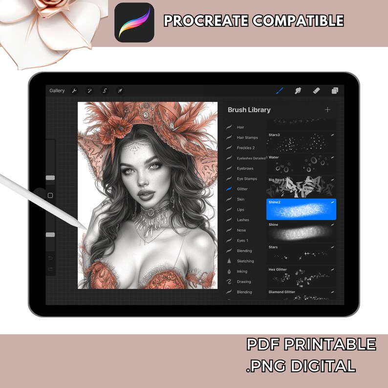 Mardi Gras Women: Grayscale Coloring Book for Procreate (PNG, PDF) - Etsy