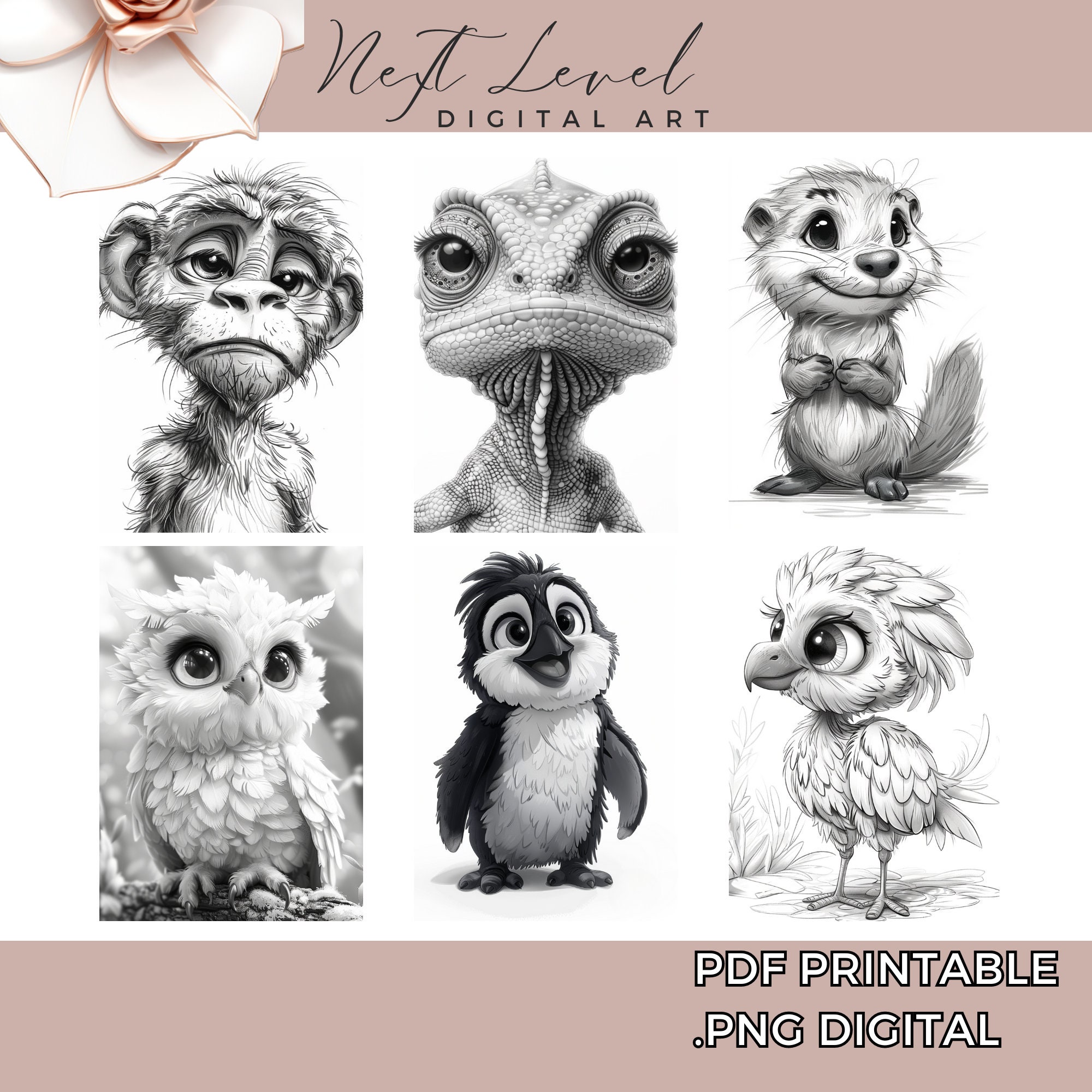 Cute Coloring Book, Baby Animals Printable Coloring Sheets, Grayscale ...