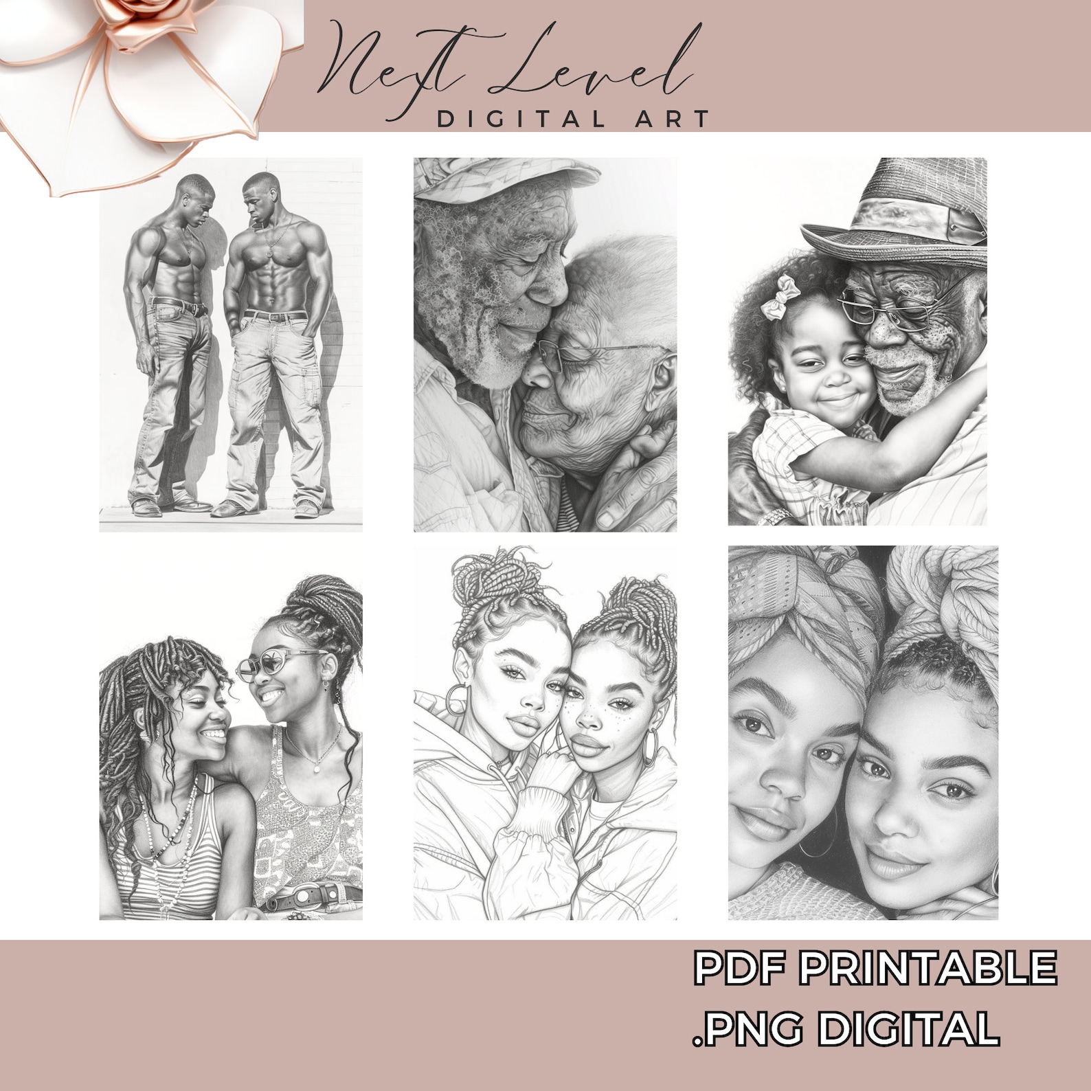 Best Friends Coloring Book Pages Afrocentric Grayscale Adult Coloring ...