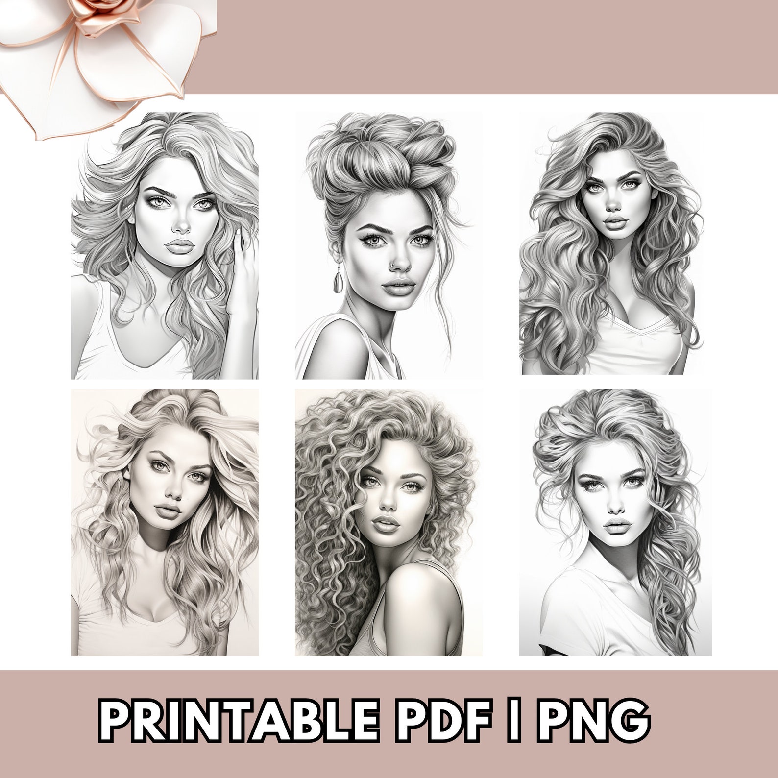 Adult Coloring Book Pages in Beautiful Grayscale High Fashion Coloring ...