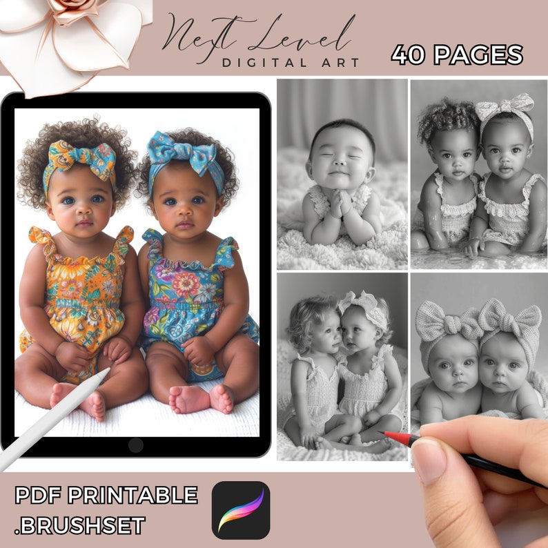 Babies Coloring Book Pages Realistic Grayscale Adult Coloring Sheets in ...