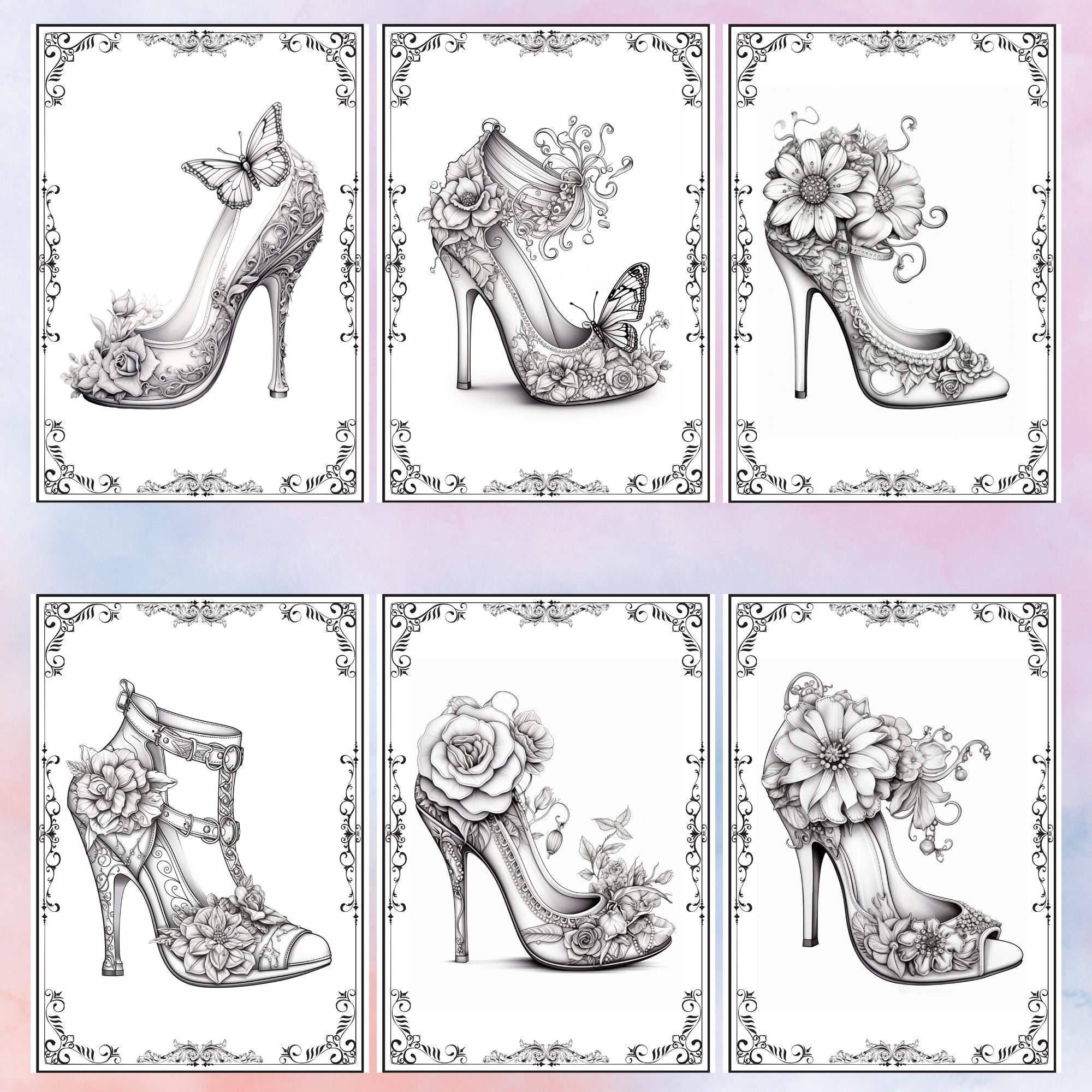 Beautiful Grayscale Coloring Pages, Boujee Chic Fairies Shoes Coloring ...