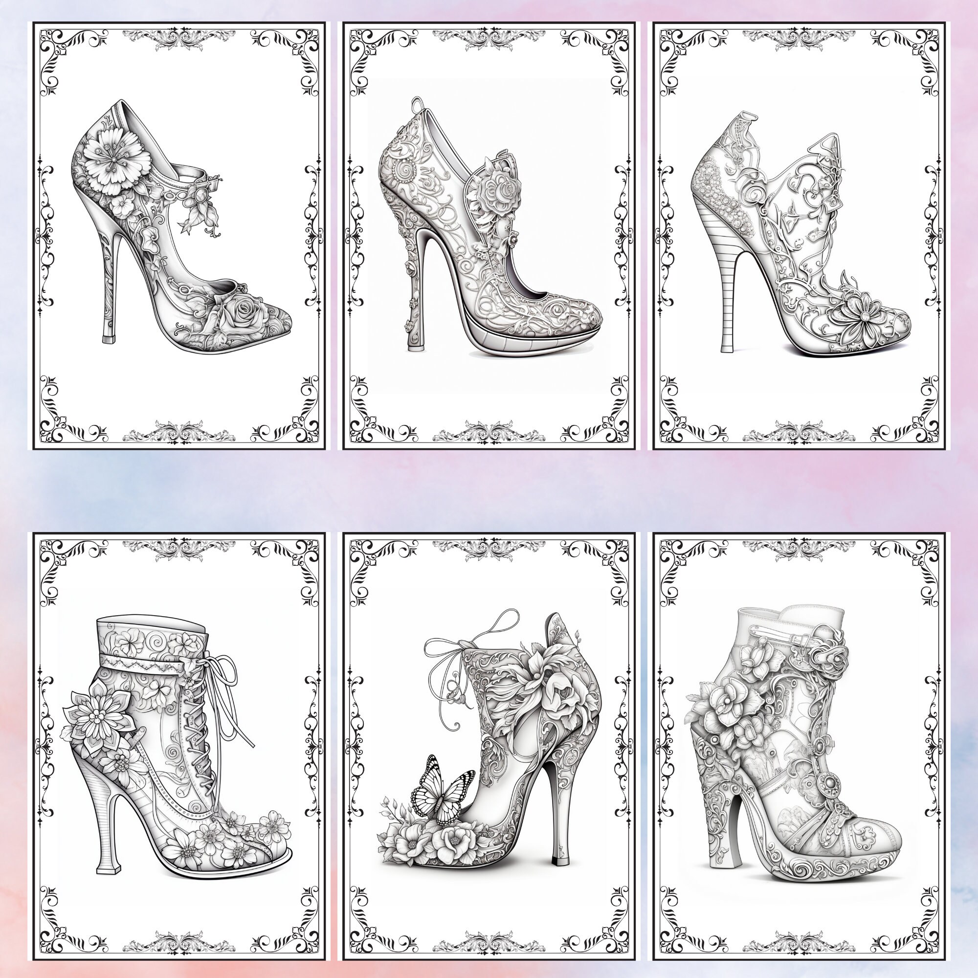 Beautiful Grayscale Coloring Pages, Boujee Chic Fairies Shoes Coloring ...