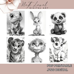 Cute Coloring Book, Baby Animals Printable Coloring Sheets, Grayscale ...