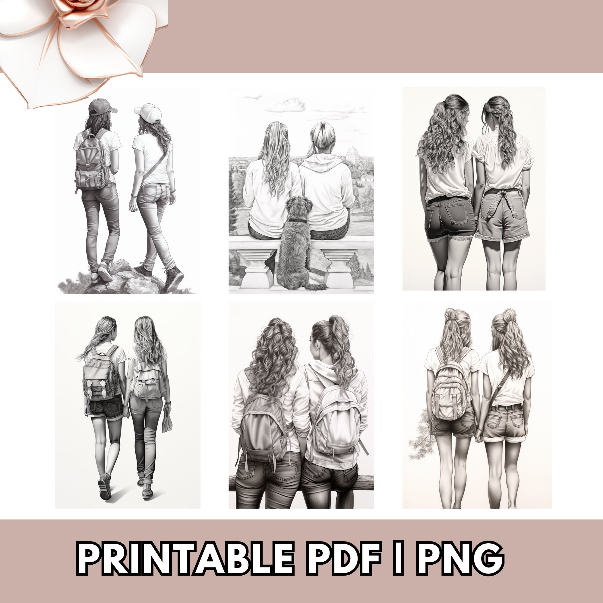 Best Friends Adult Coloring Book Pages in Beautiful Realistic - Etsy