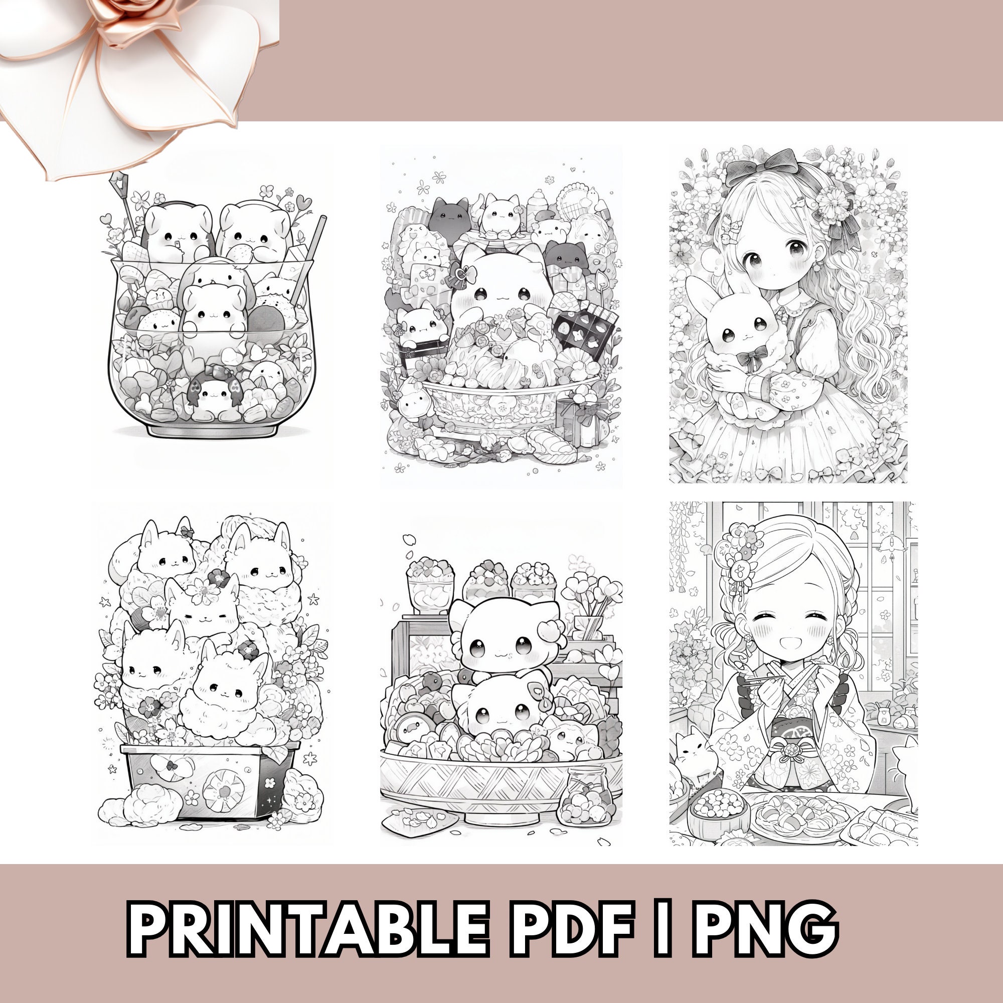 Cute Kawaii Coloring Pages Realistic Grayscale Colouring Book - Etsy