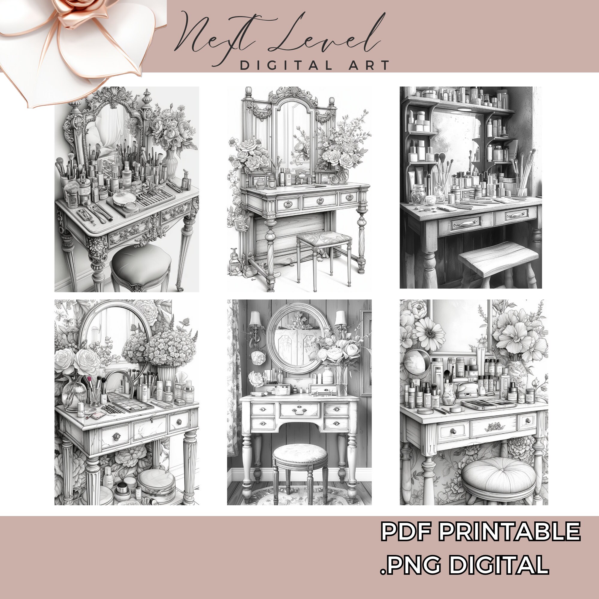 Interior Coloring Makeup Vanity Realistic Grayscale Coloring Pages ...