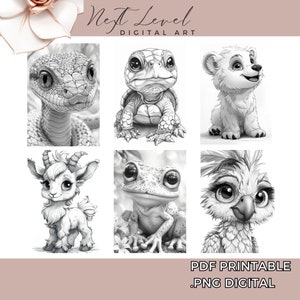 Cute Coloring Book, Baby Animals Printable Coloring Sheets, Grayscale ...