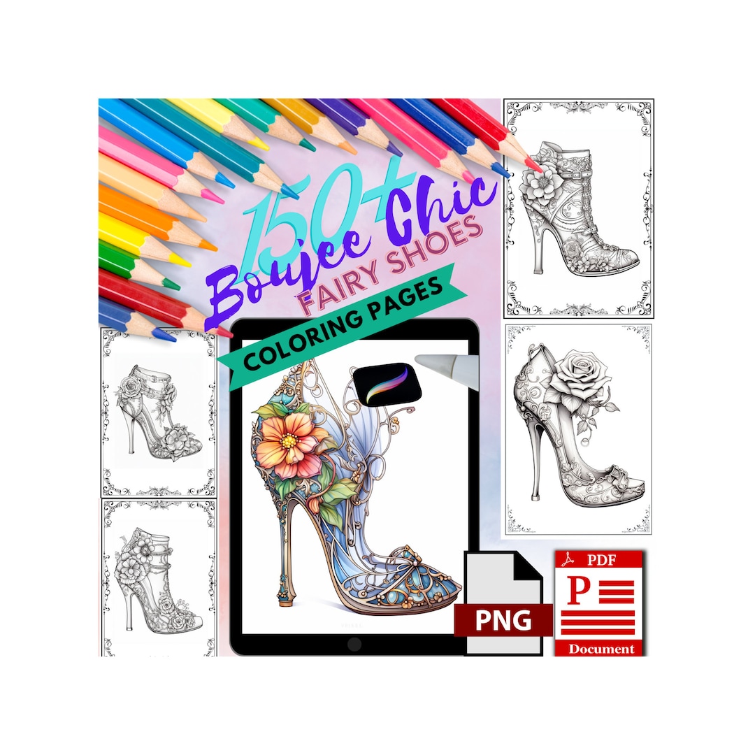 Beautiful Grayscale Coloring Pages, Boujee Chic Fairies Shoes Coloring ...