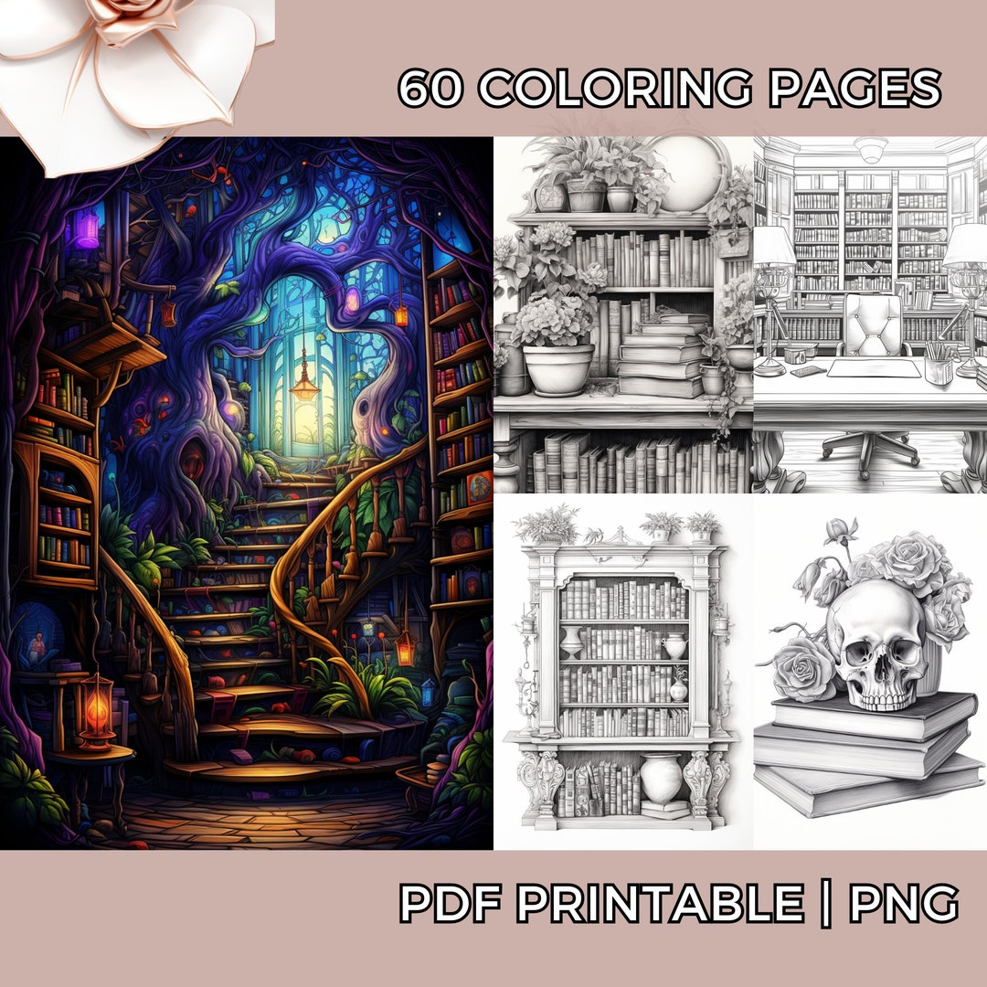 60+ Enchanted Witchy Library Adult Coloring Book Pages in Beautiful ...